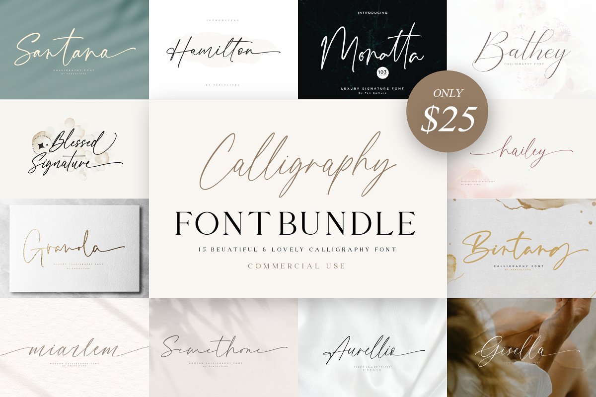 Calligraphy Font Bundle Digital Font Download
